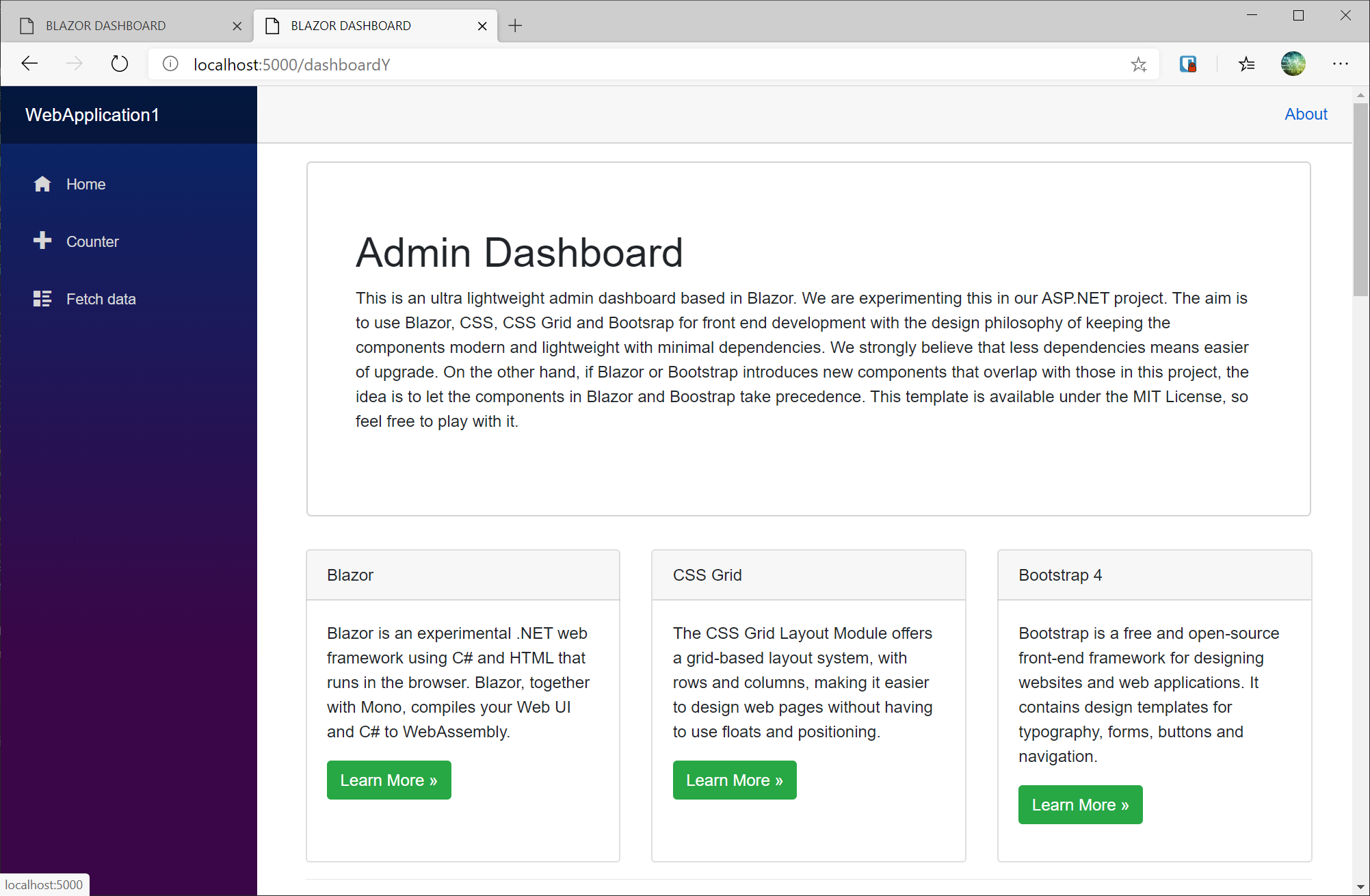 Blazor Admin Dashboard
